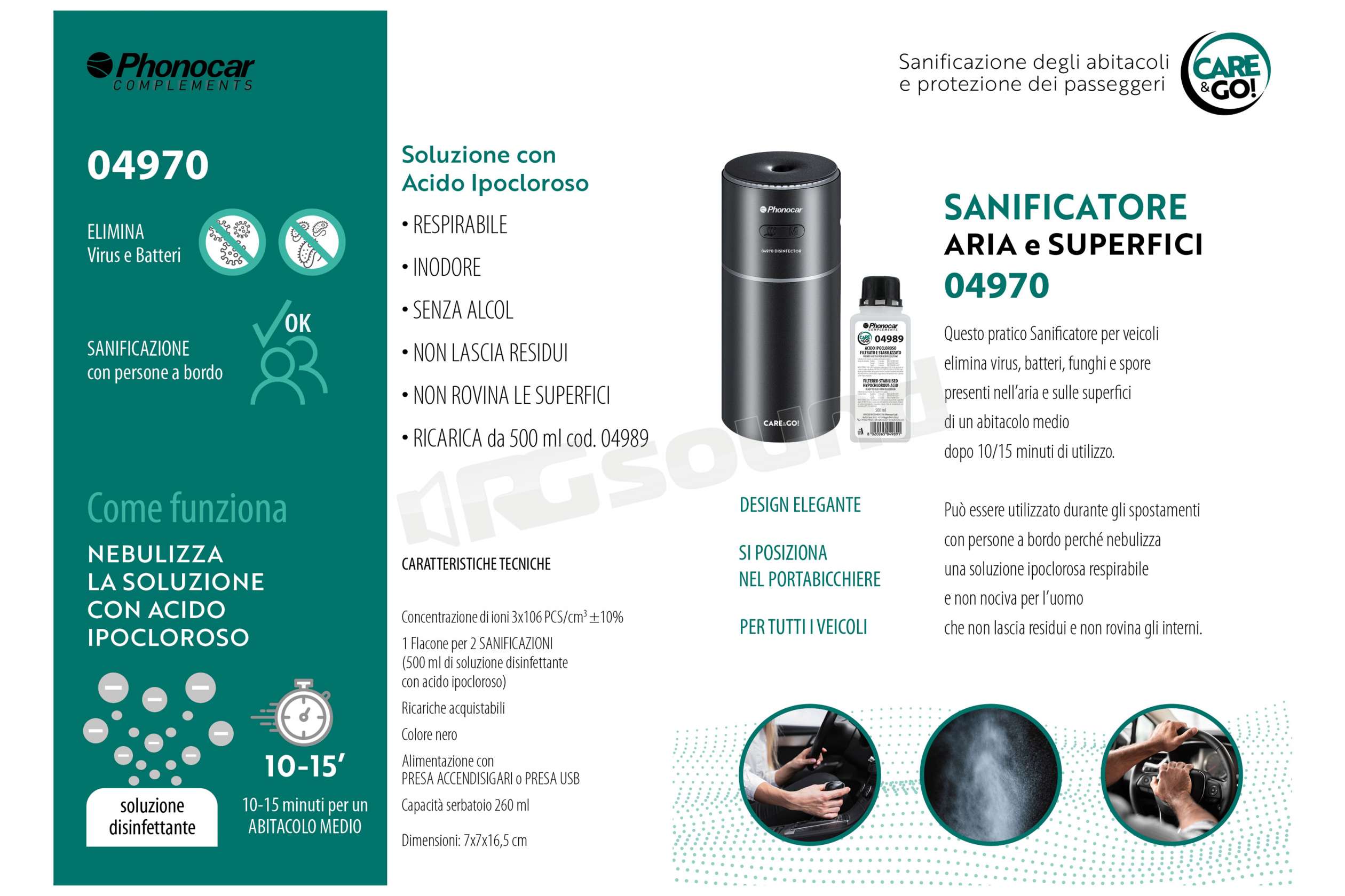 Phonocar 04970 sanificatore aria e superfici per auto | Purificatori a